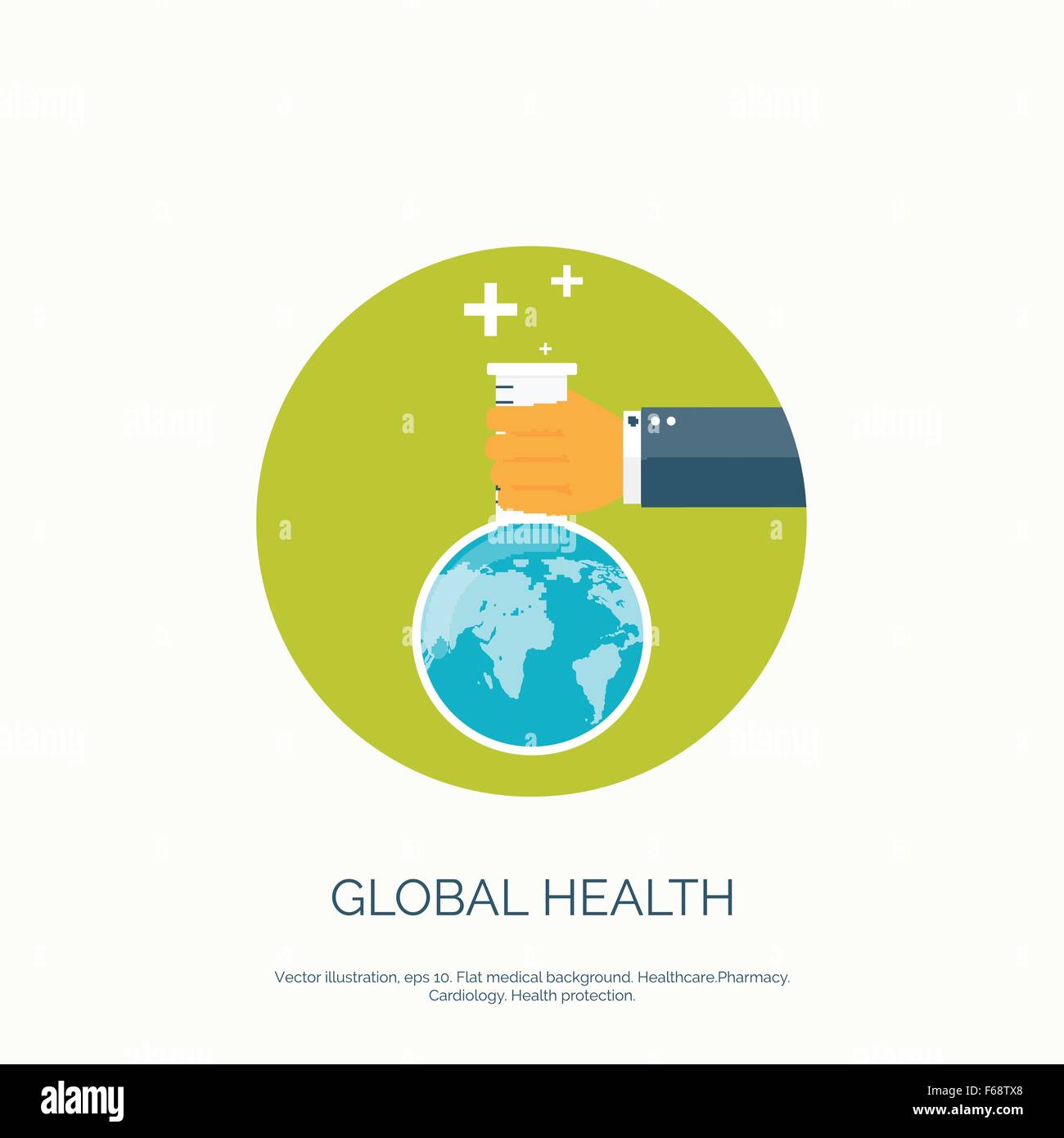 Vector illustration. Flat background with , flask. Globe. Global health ...