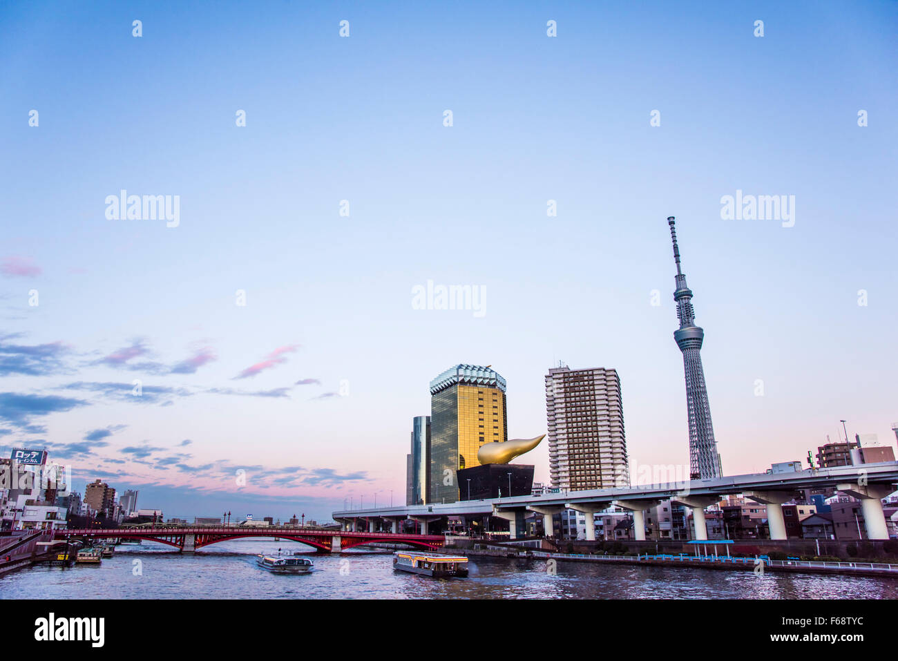 Evening scene,Azumabashi bridge and Tokyo Skytree, Sumida river,Tokyo ...
