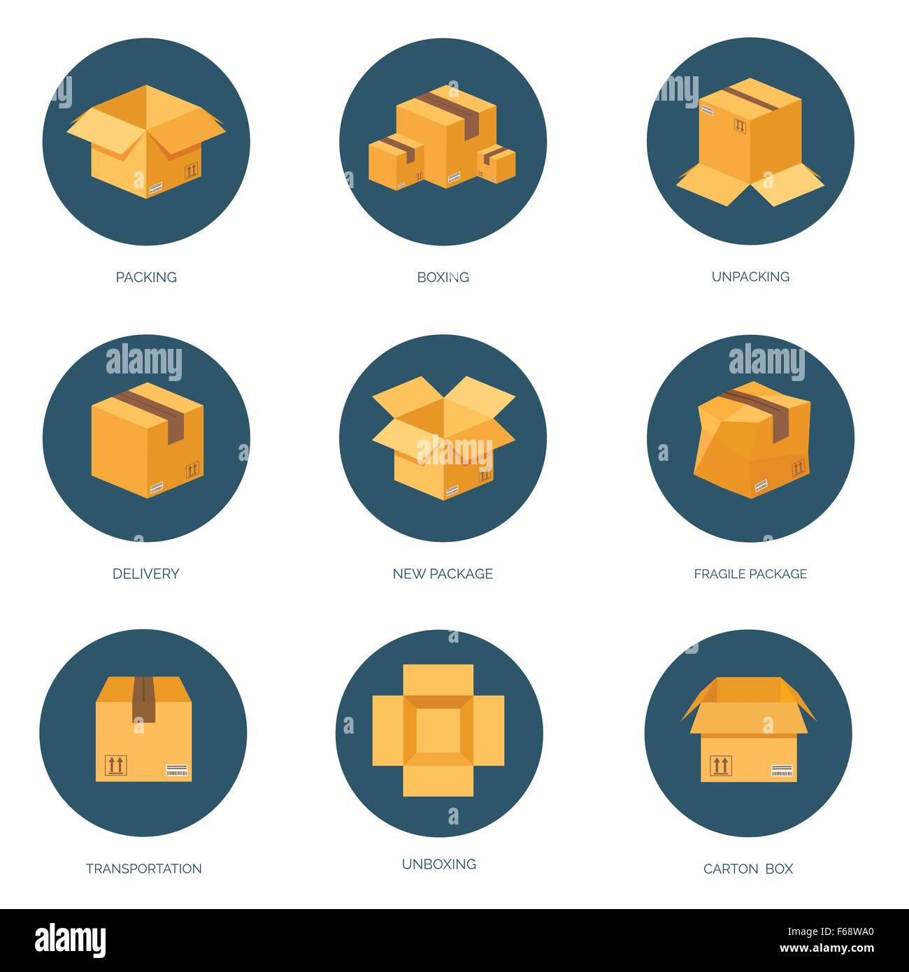 Vector illustration. Flat carton box. Transport, packaging. Post ...