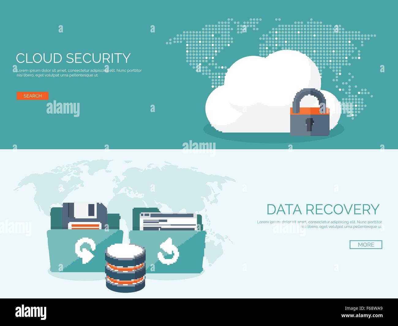 Vector illustration. Flat cloud computing background. Data storage network technology ...