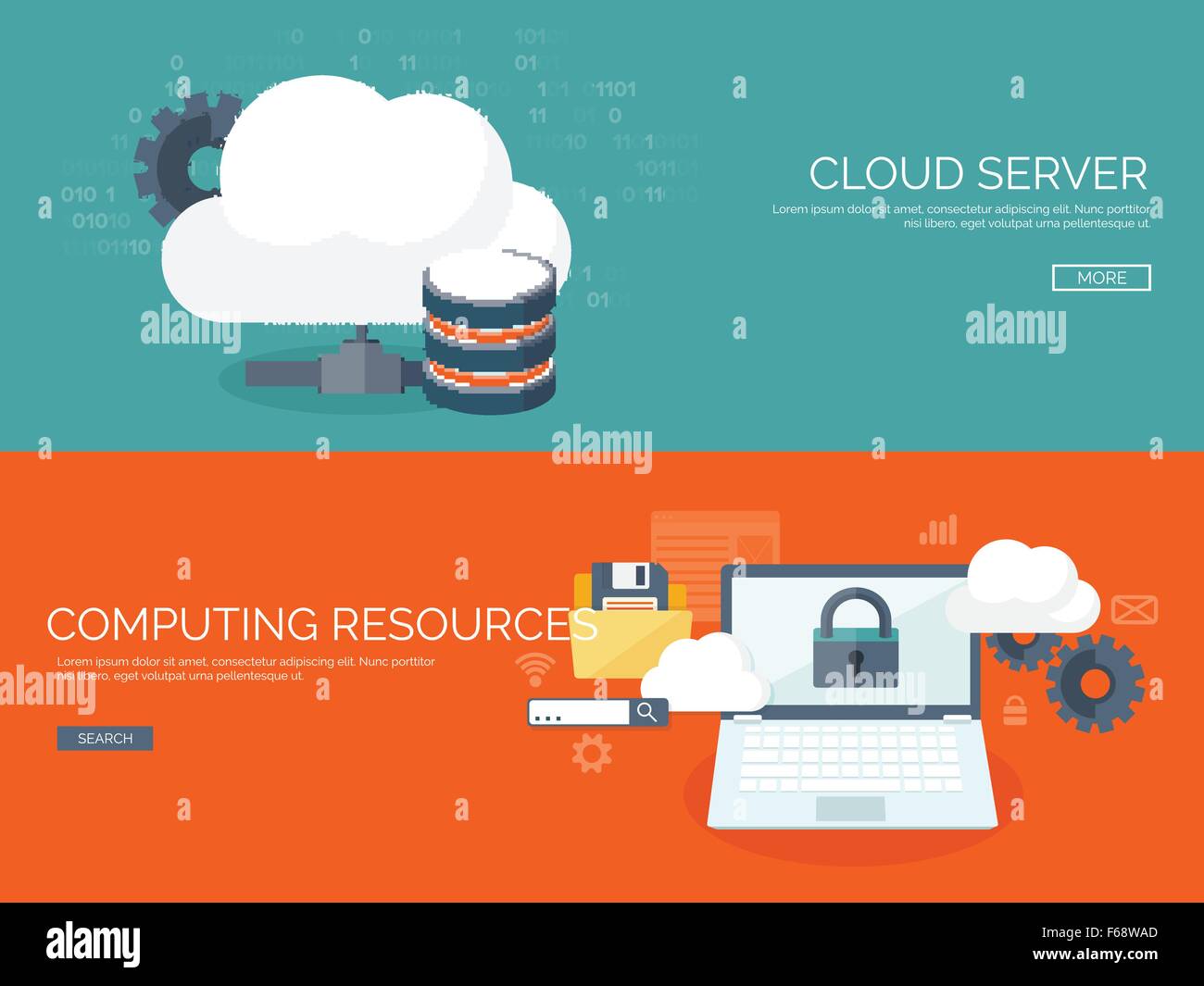 Vector illustration. Flat cloud computing background. Data storage ...