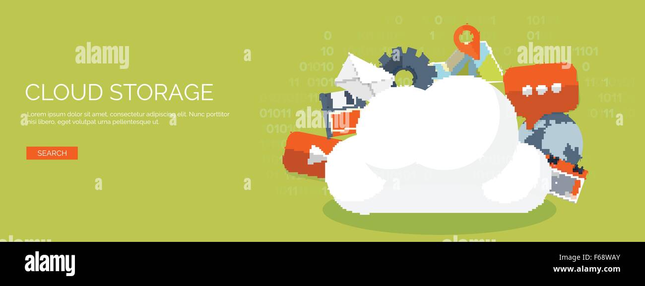 Vector illustration. Flat cloud computing background. Data storage network technology ...