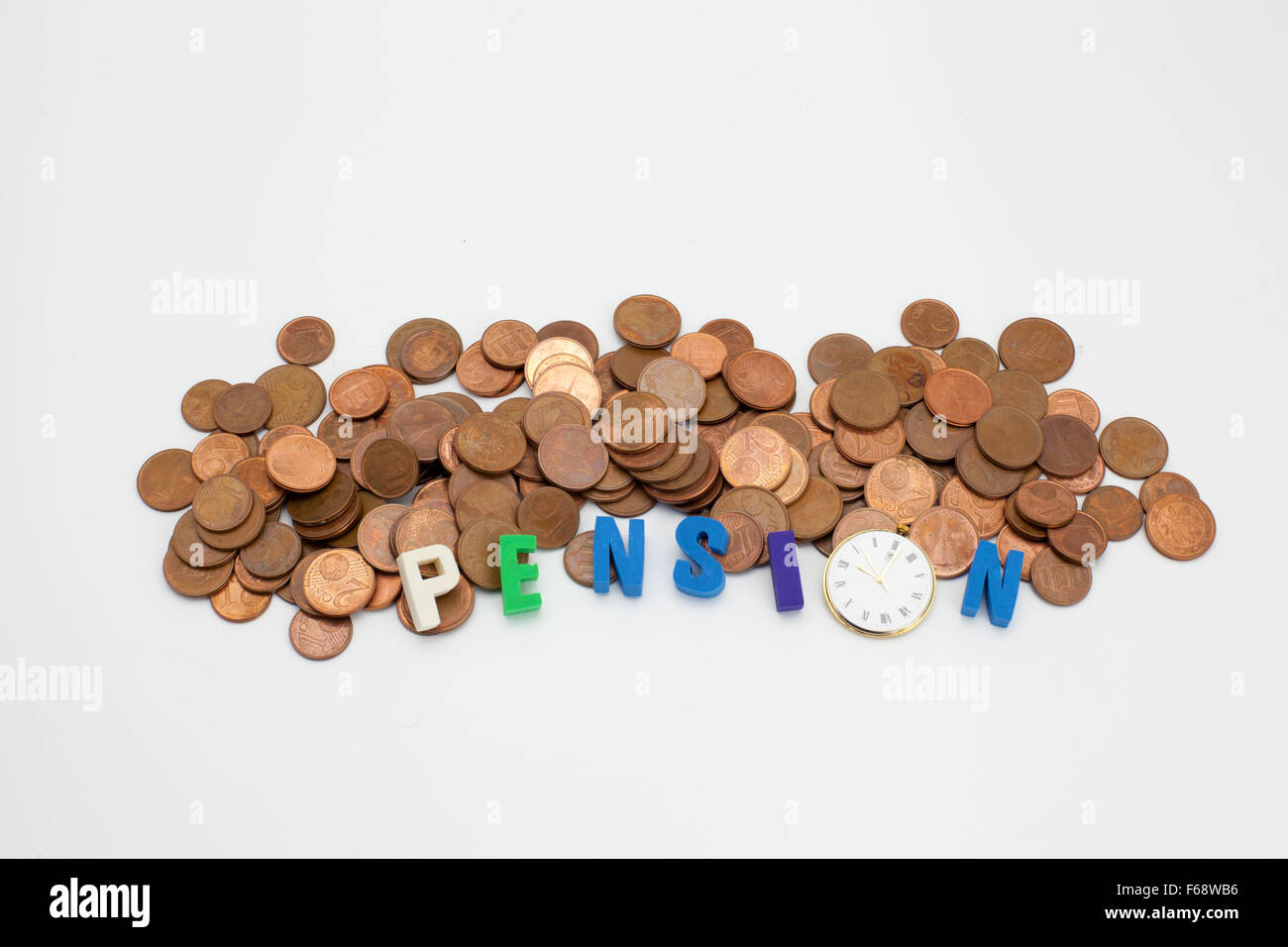 Pension - word letters with a clock Stock Photo - Alamy