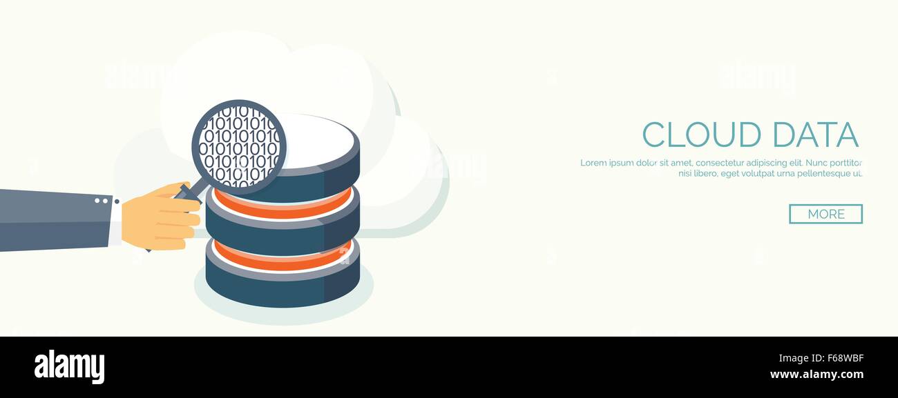 Vector illustration. Flat cloud computing background. Data storage network technology ...