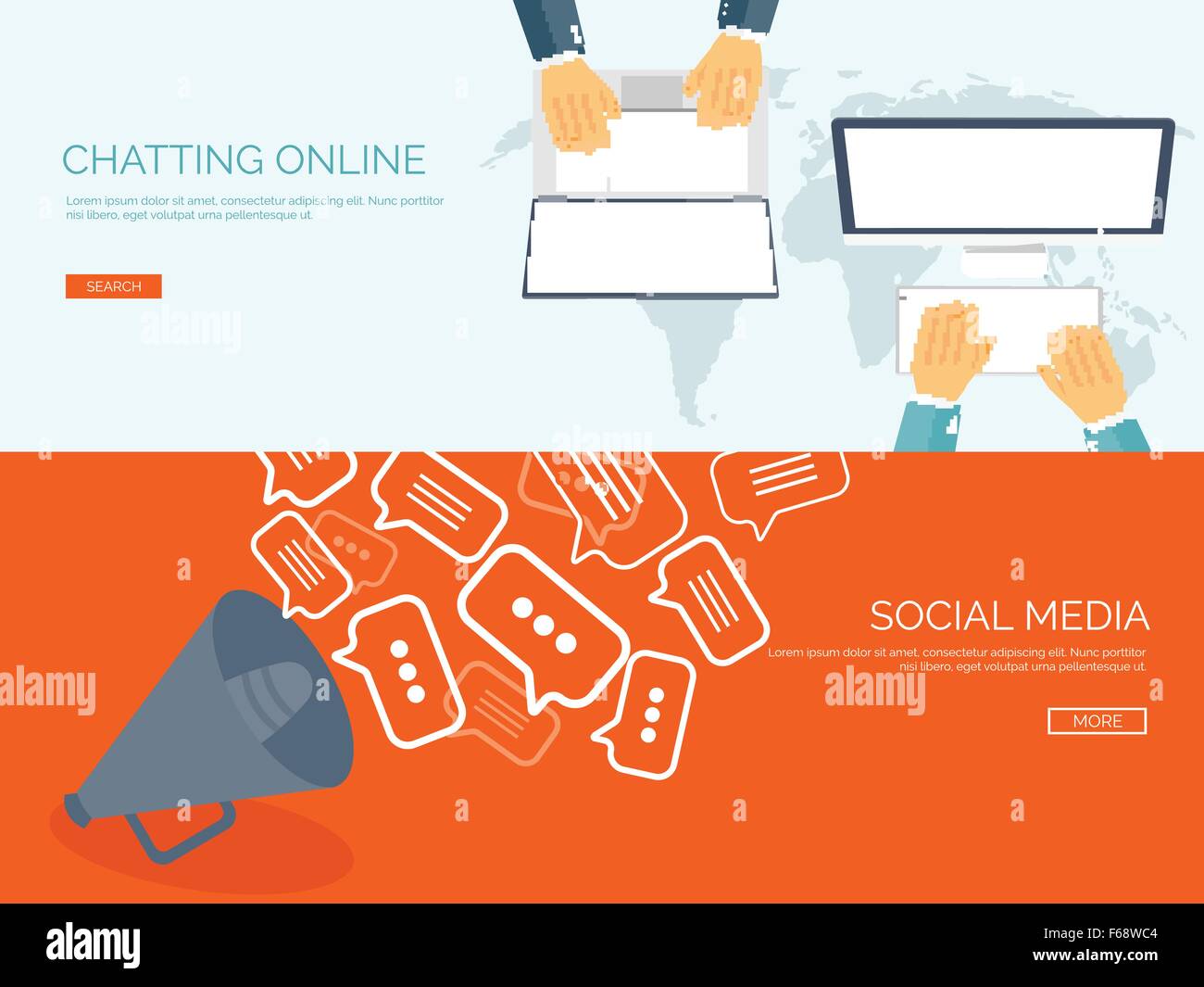 Vector illustration. Flat backgrounds set. Social media, chatting ...