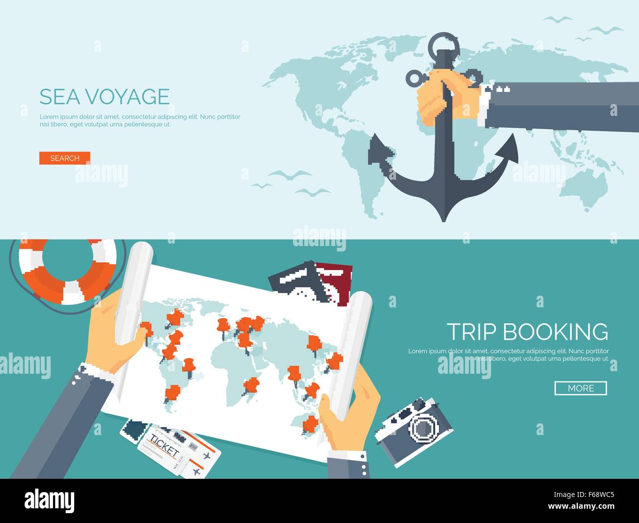 Vector illustration. Flat backgrounds set. Travel , exploring. Trip ...
