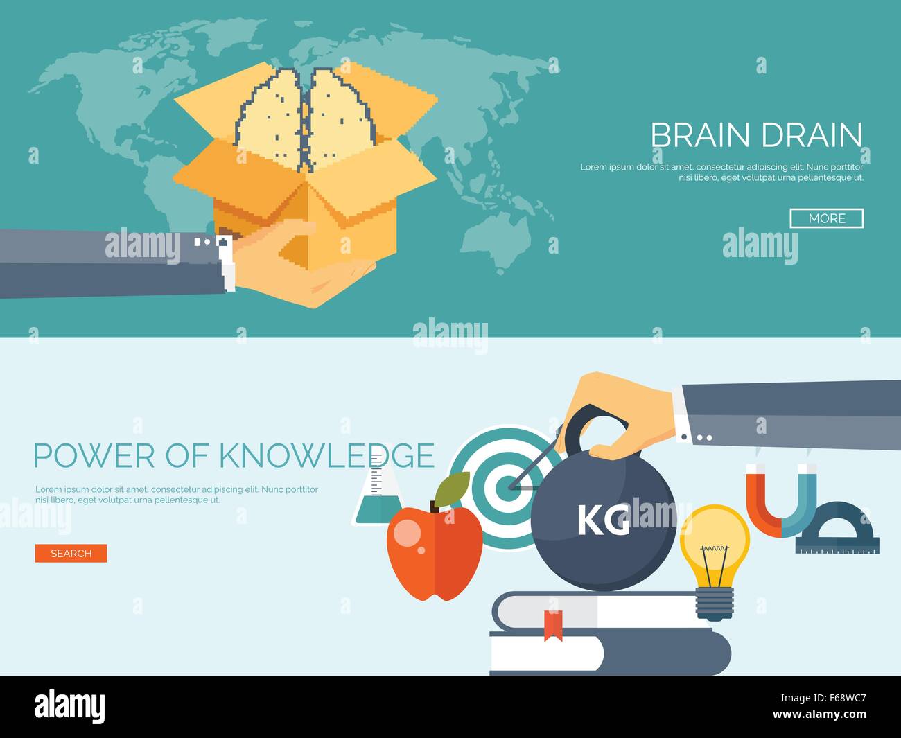 Vector illustration. Flat study backgrounds set. Brain drain, power of ...