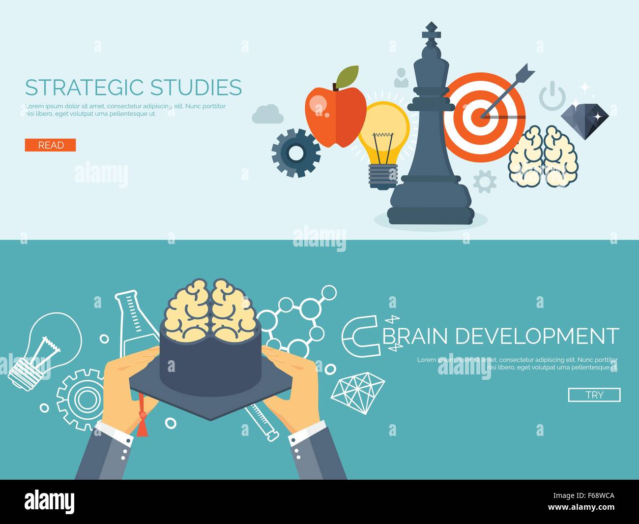 Vector illustration. Flat study backgrounds set. Study aim , strategy ...