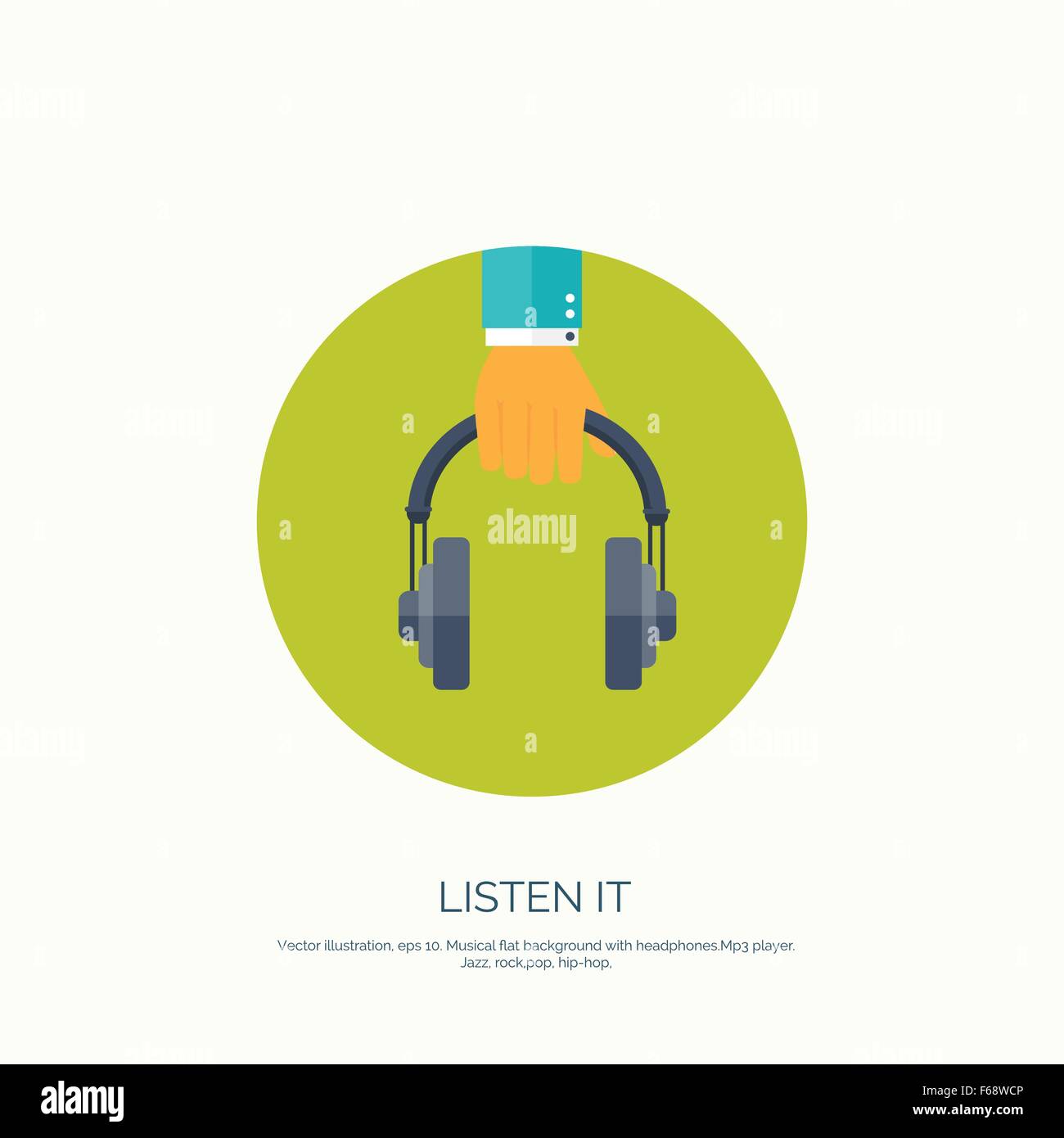 Vector illustration. Flat background with , headphones. Music, mp3 ...