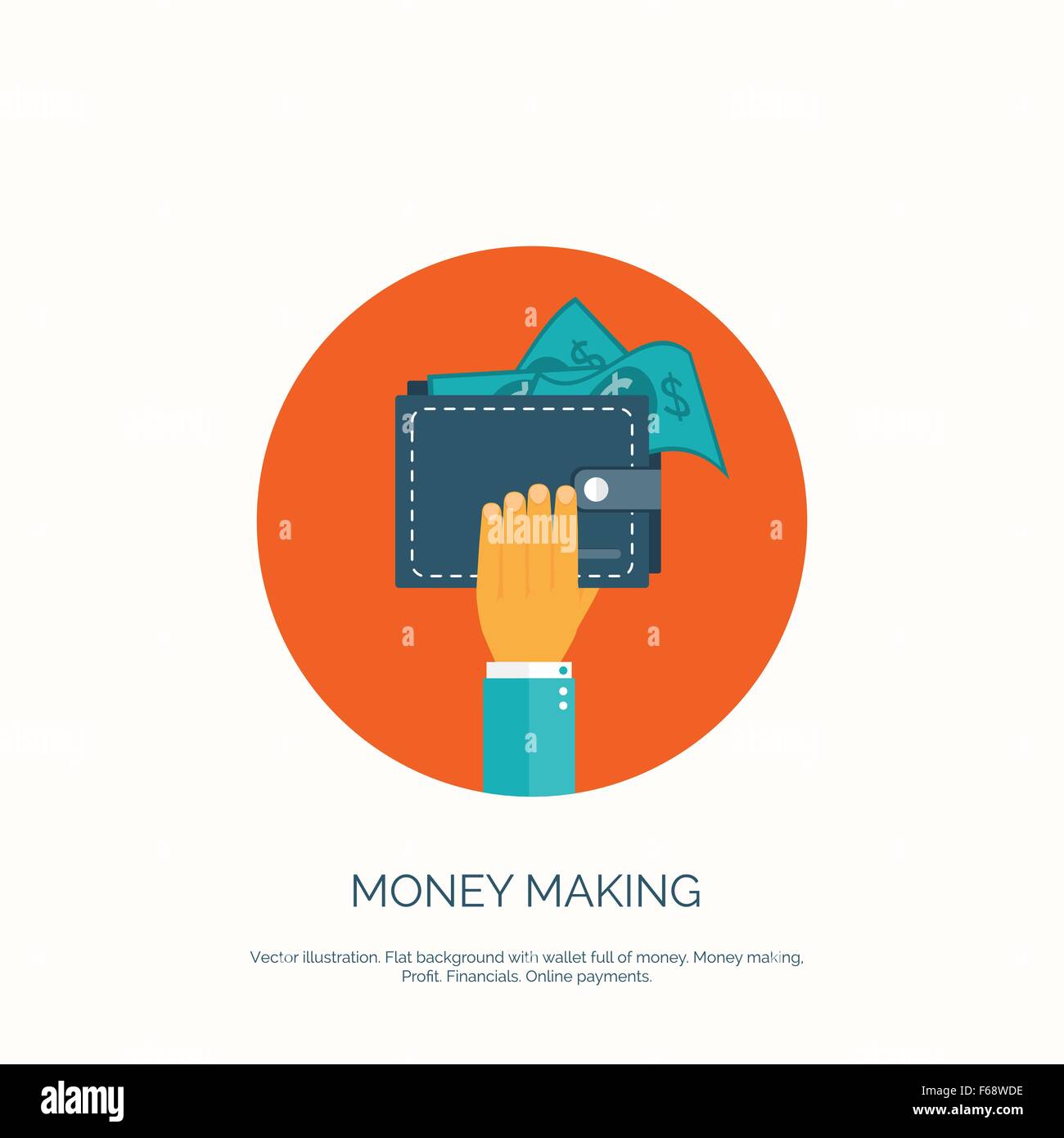 Vector illustration. Flat background with , wallet full of money ...