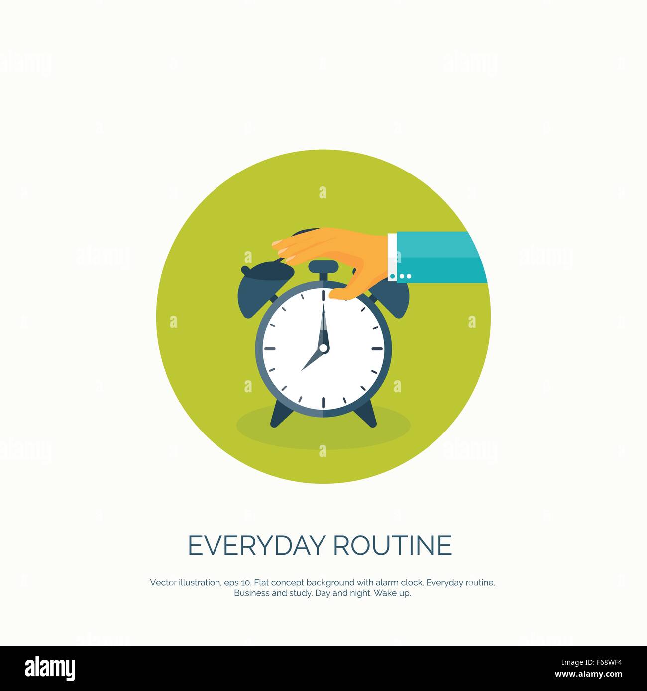 Vector illustration. Flat background with , alarm. Everyday routine ...