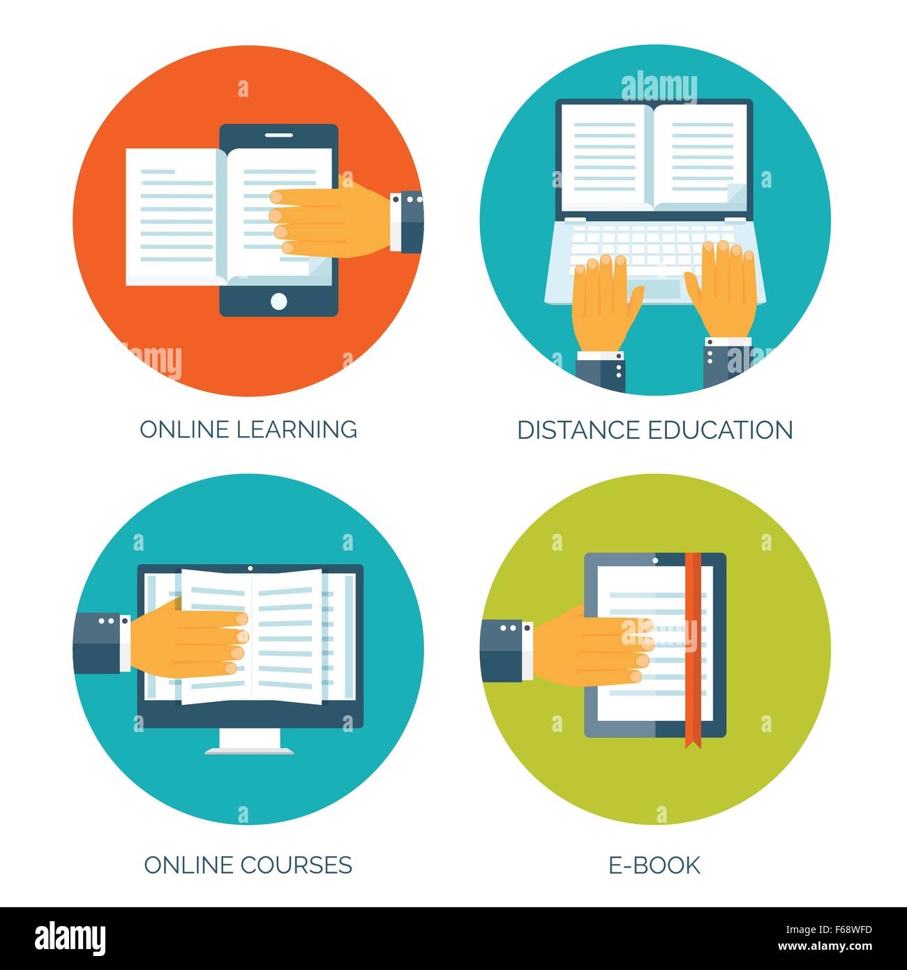 Flat vector illustration. Study , learning concept background. Distance ...