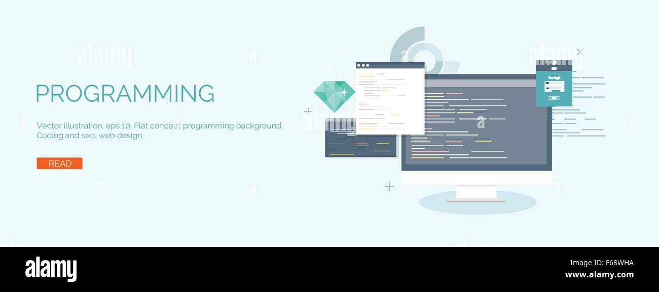 Vector illustration. Flat computing background. Programming ,coding ...