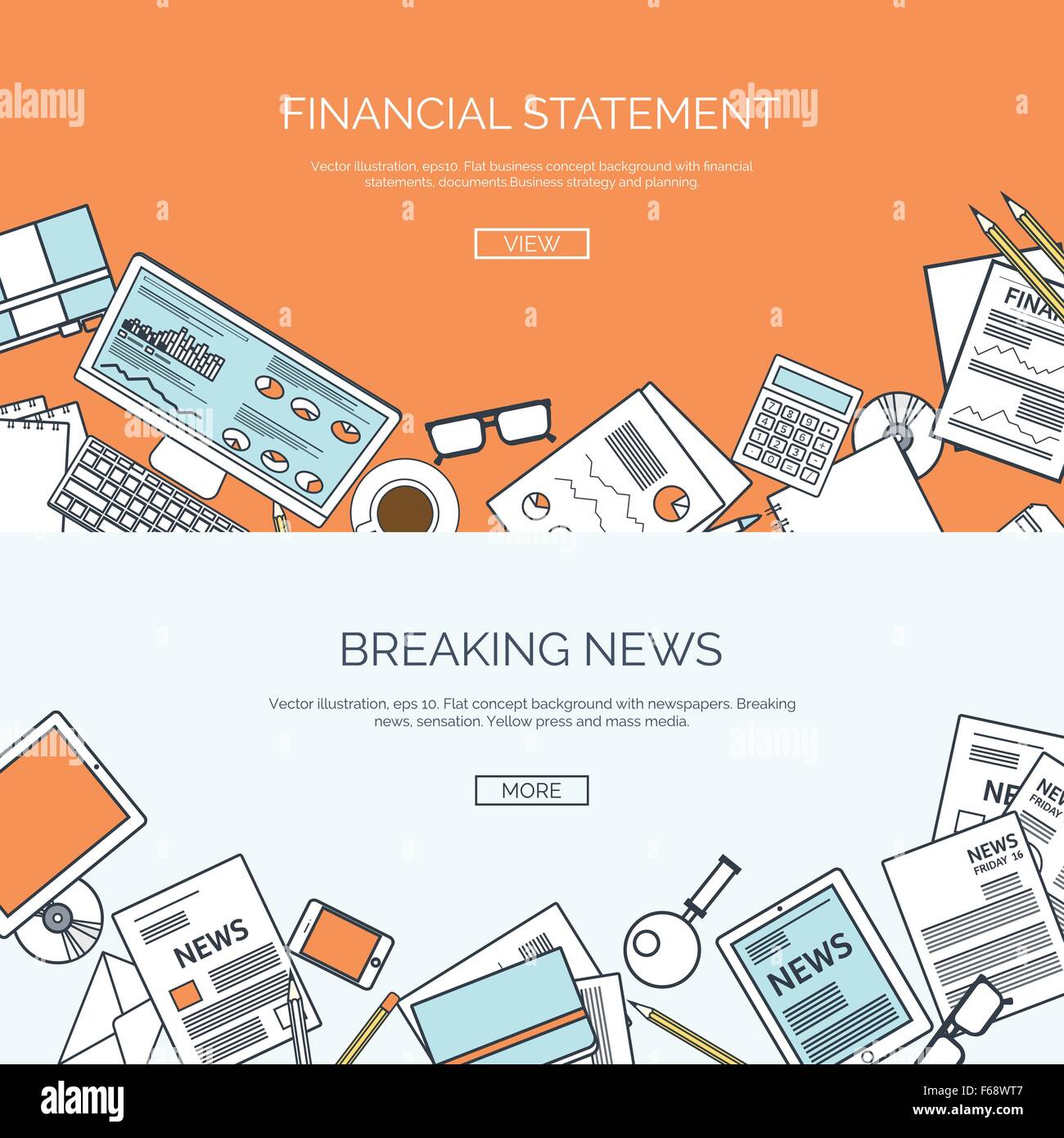 Vector illustration. Flat backgrounds set. Online news. Newsletter ...