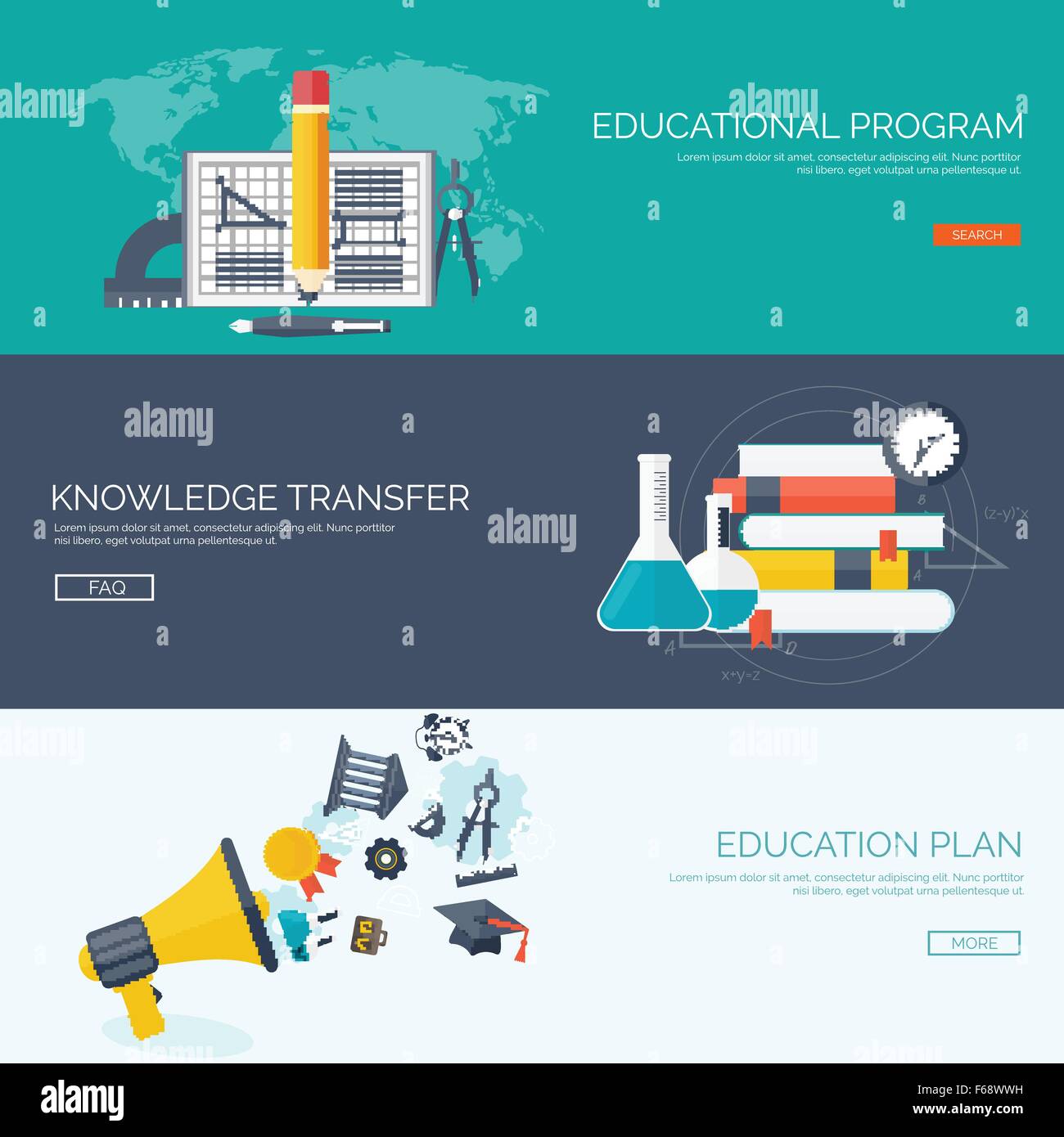 Vector illustration. Flat backgrounds set. Distance education ,learning ...