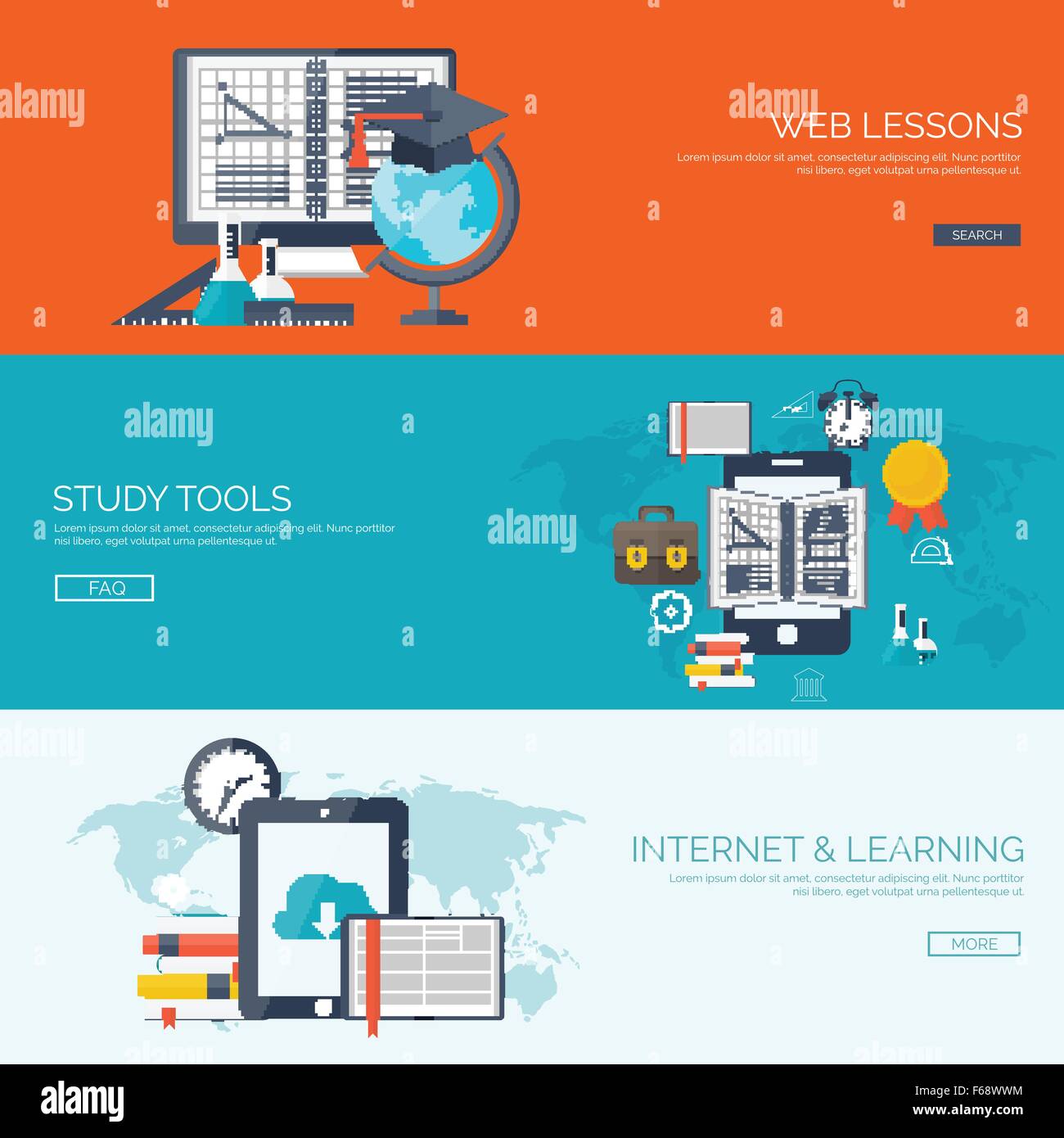 Vector illustration. Flat backgrounds set. Distance education ,learning ...