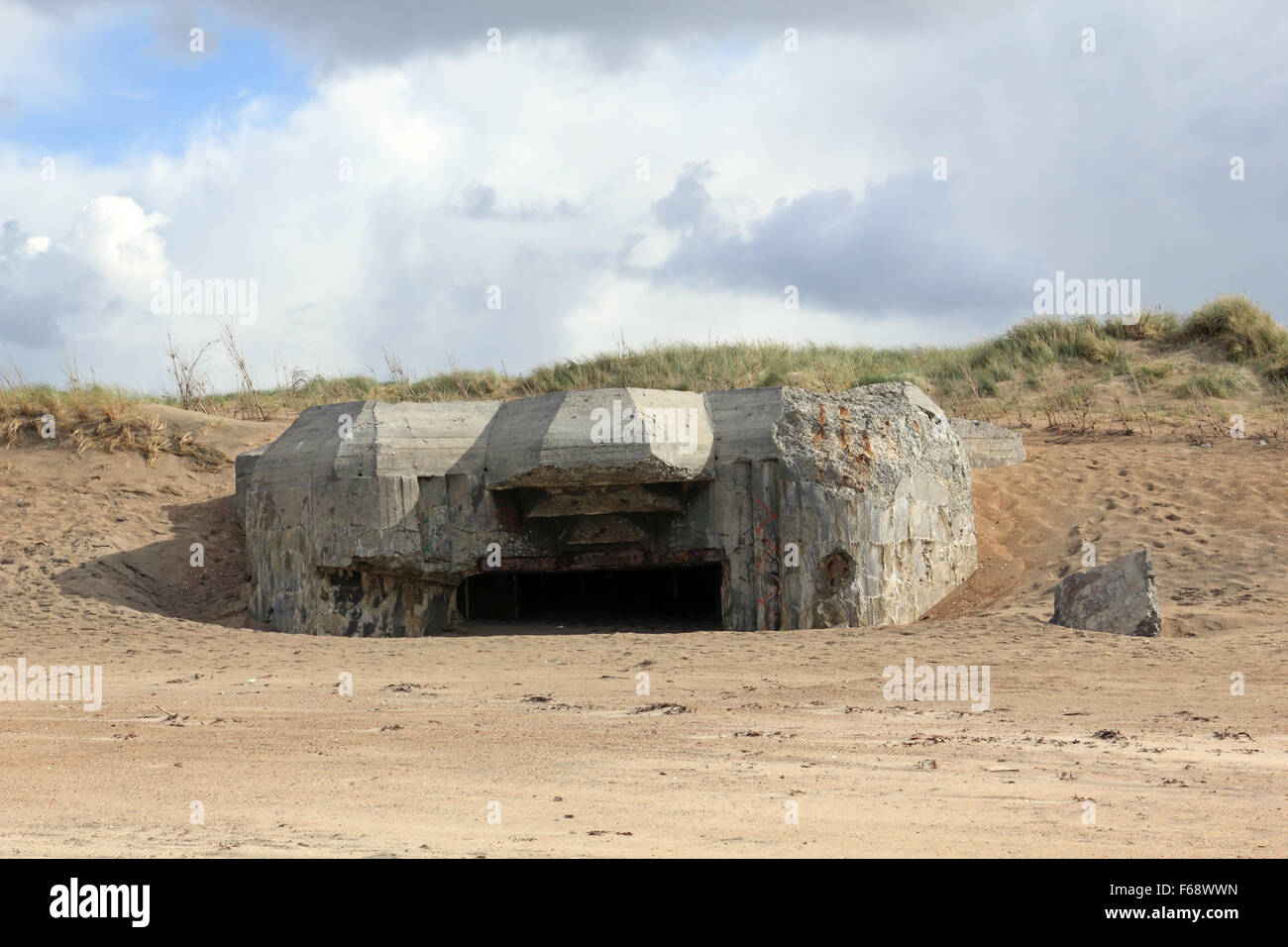WW2 bunkers on the beach at Houvig Strand, Søndervig, Jutland, Denmark ...
