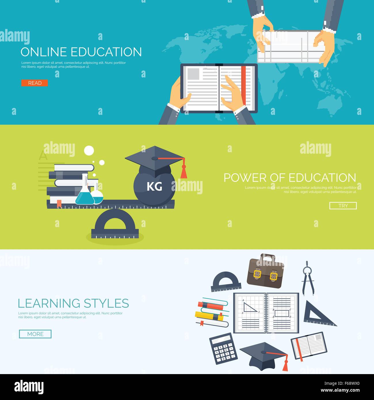 Vector illustration. Flat backgrounds set. Distance education ,learning ...
