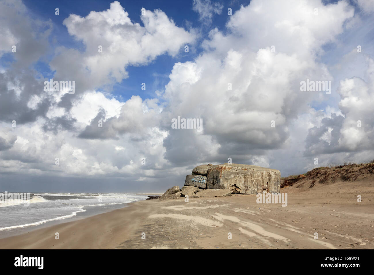WW2 bunkers on the beach at Houvig Strand, Søndervig, Jutland, Denmark ...