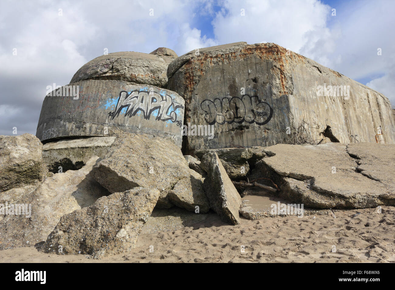 WW2 bunker on the beach at Houvig Strand, Søndervig, Jutland, Denmark ...