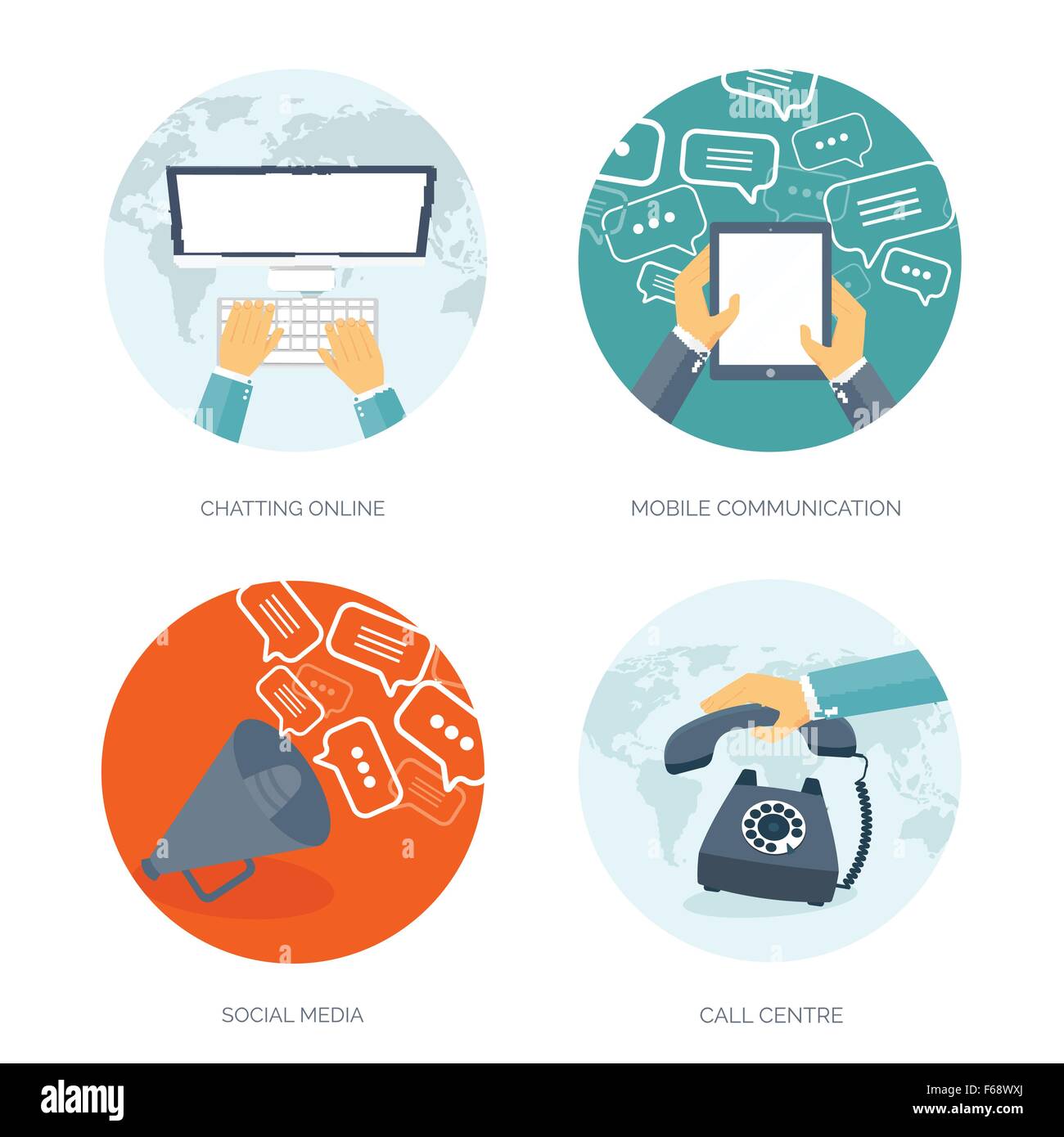 Vector illustration. Global communication. Social network ,chatting ...