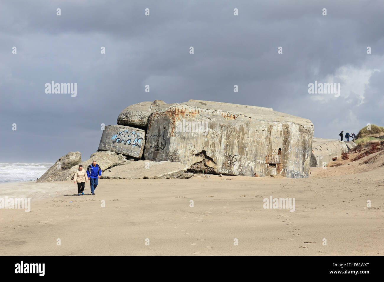 WW2 bunkers on the beach at Houvig Strand, Søndervig, Jutland, Denmark ...