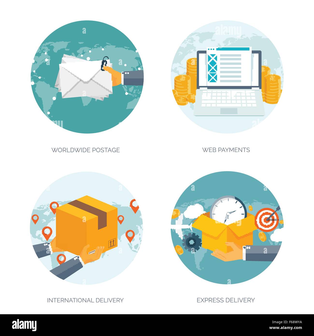 Flat vector illustration backgrounds set. International delivery ...
