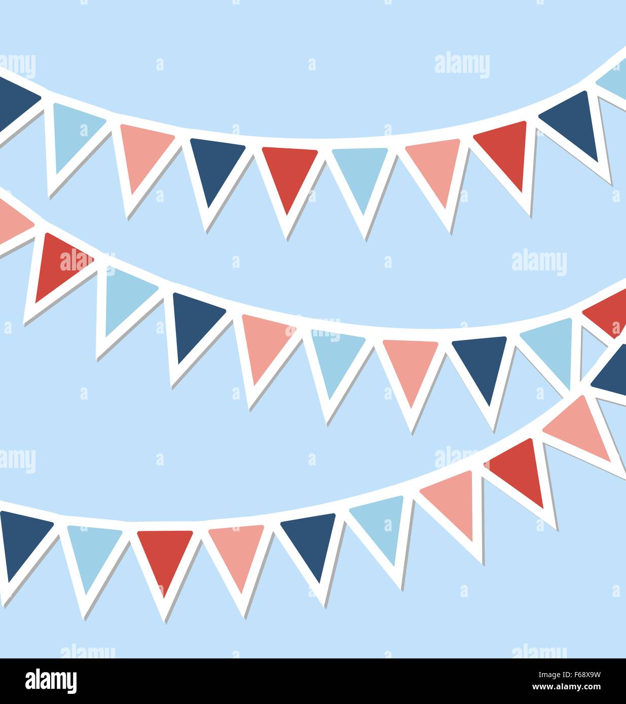 Set of multicolored flat buntings garlands isolated on blue Stock ...