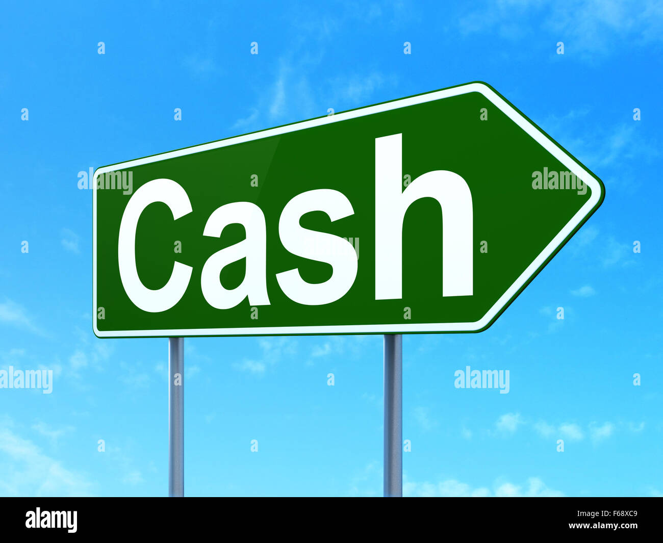 Currency concept: Cash on road sign background Stock Photo - Alamy