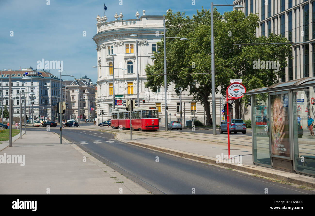 VIENNA, AUSTRIA - AUGUST 1:view stop bus and bus in old town near ...