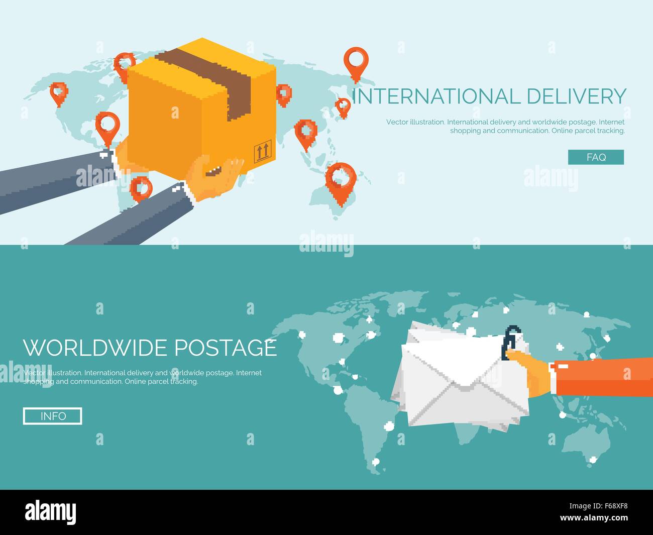 Flat vector illustration backgrounds set. International delivery ...