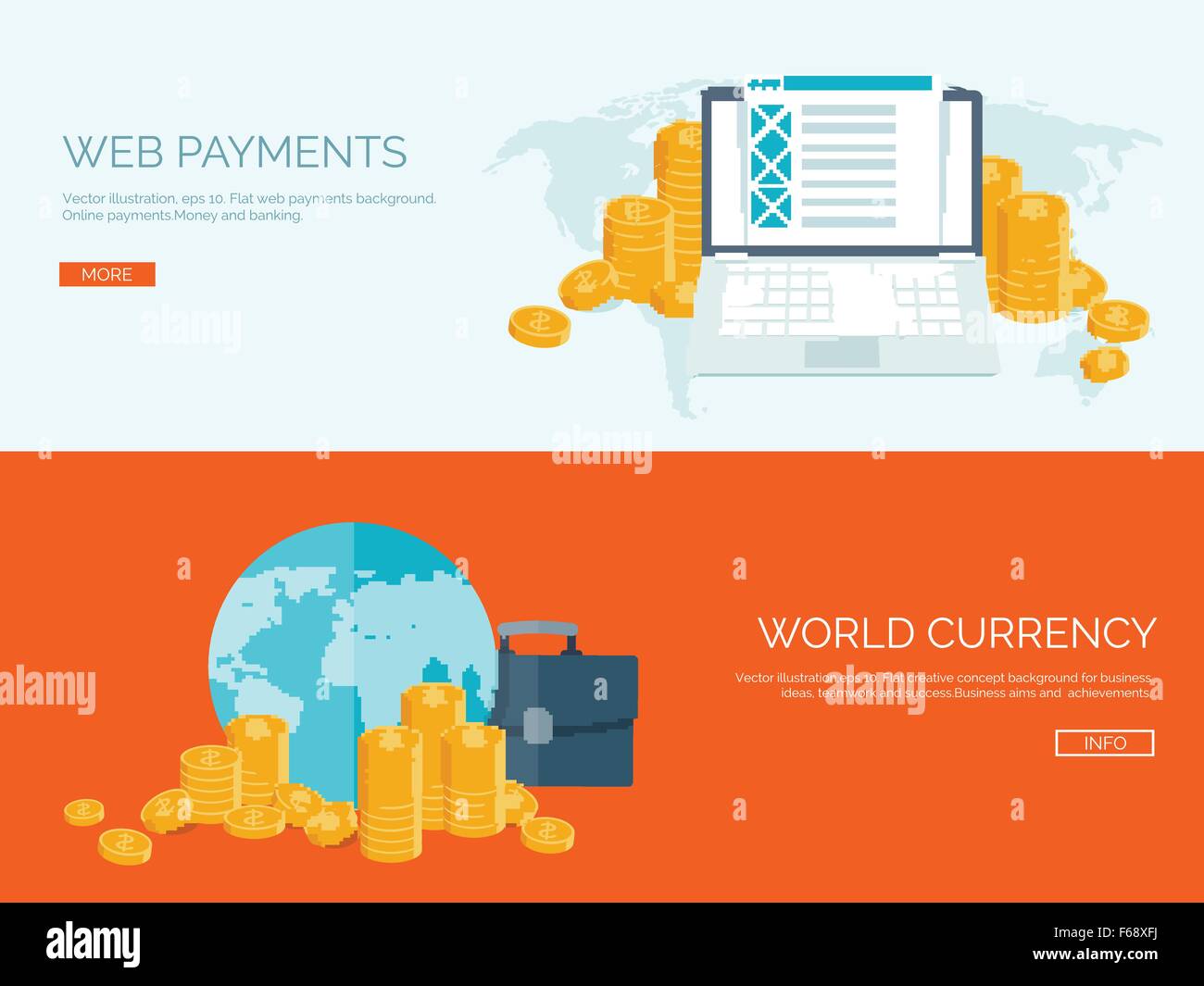 Flat vector illustration backgrounds set. Money , money making. Web ...