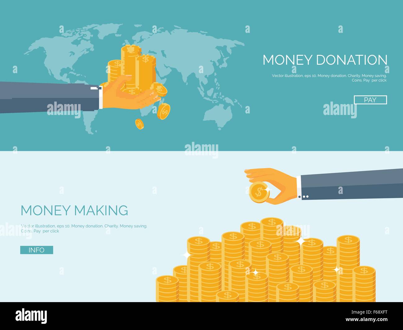 Flat vector illustration backgrounds set. Money , money making. Web ...