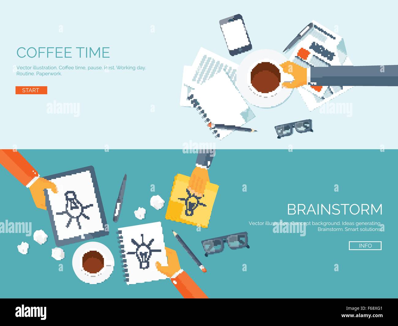 Flat vector illustration backgrounds set. Creativity , generating ideas ...