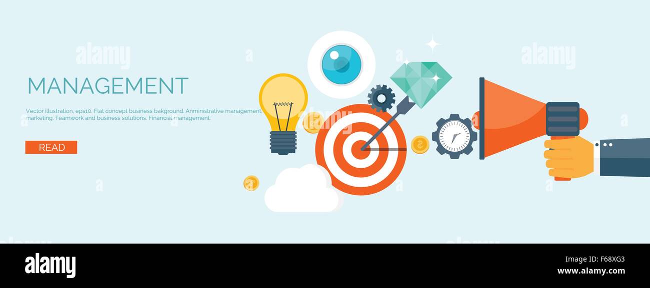 Vector illustration. Flat header. Target , bulb. Management ...