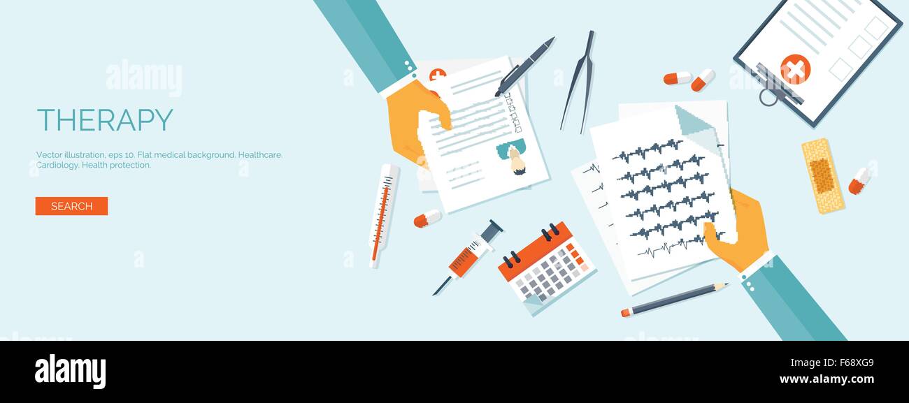 Vector illustration. Flat header. Medical background. First aid ...