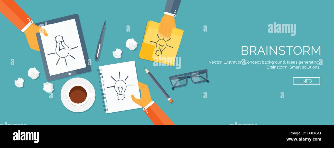 Vector illustration. Flat header. Creativity , generating ideas ...