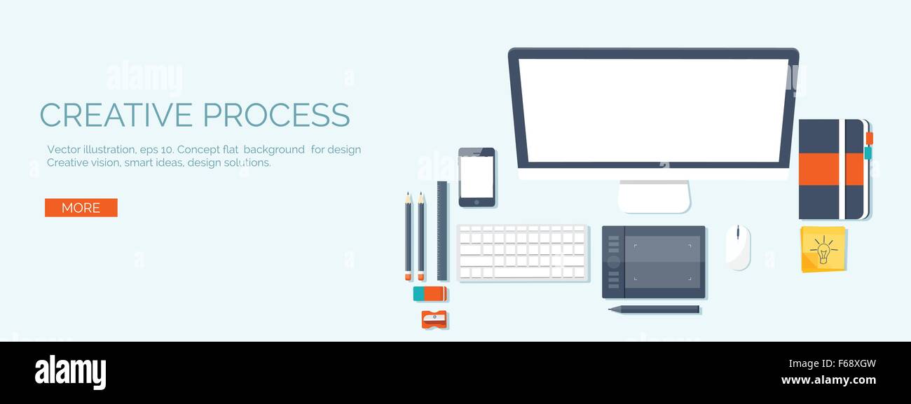 Vector illustration. Flat header. Workplace. Programming , coding, web ...