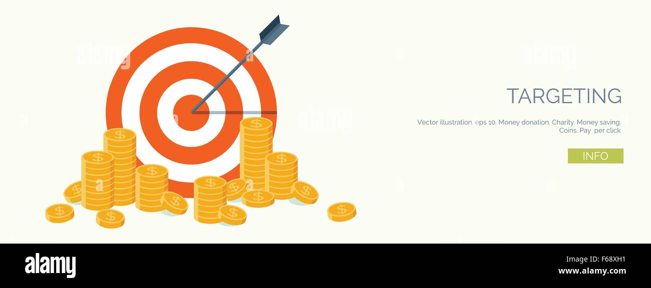 ector illustration. Flat header. Target , coins . Management ...