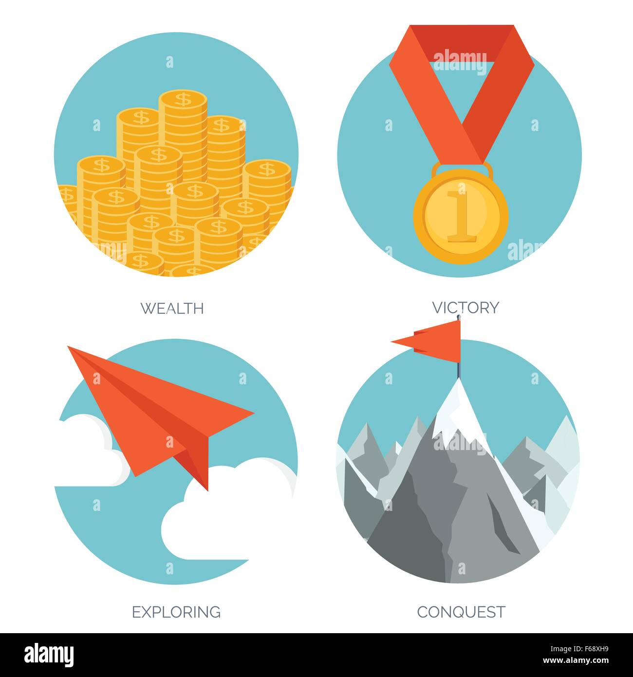 Vector illustration set. Flat business concept background. Achievements ...