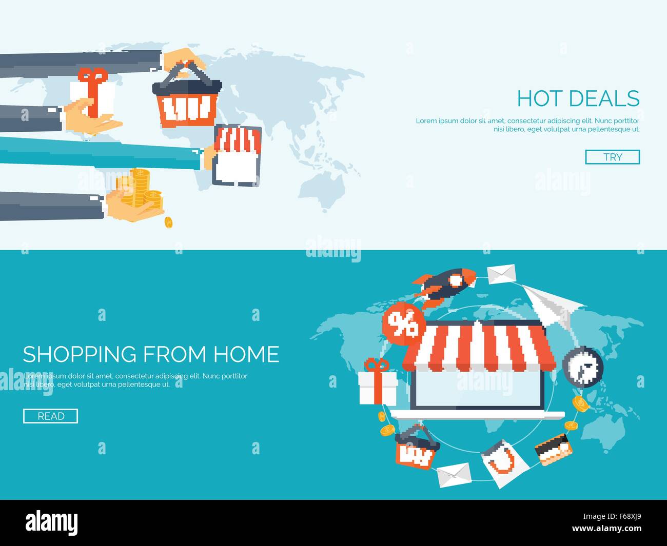 Vector illustration. Flat header. Shopping. Web store. Global ...