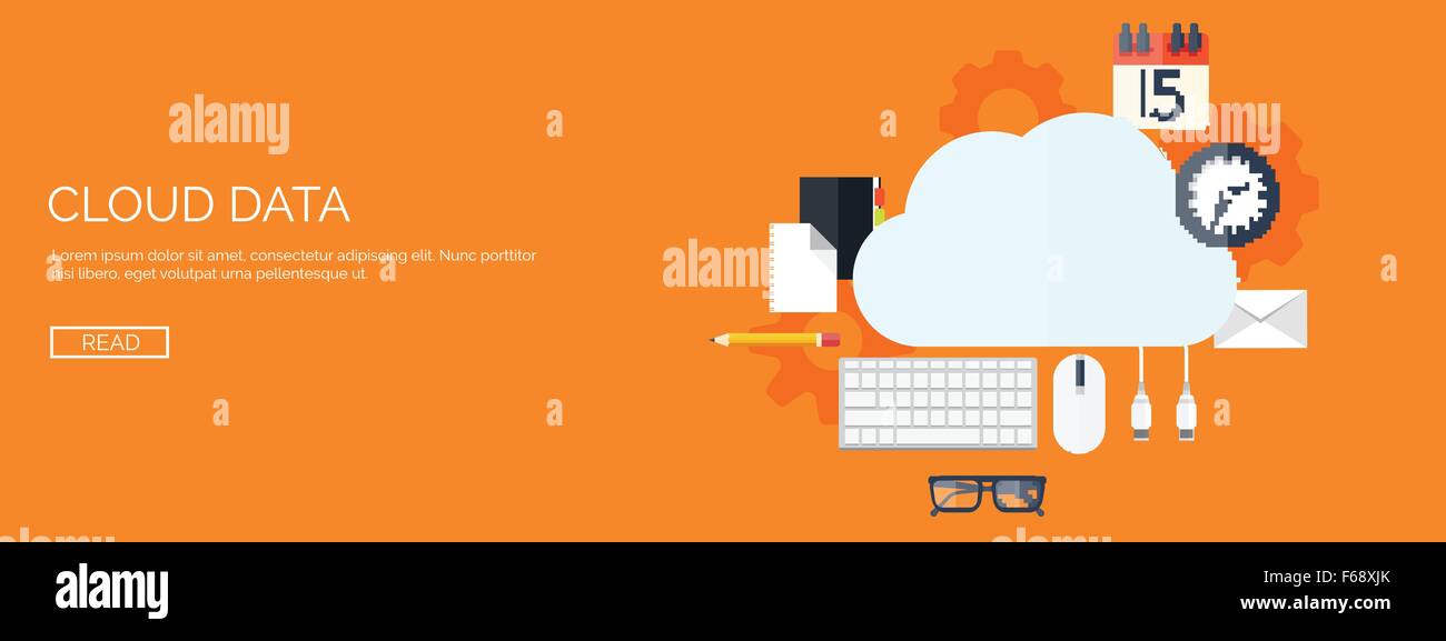Vector illustration. Flat cloud computing background. Data storage ...