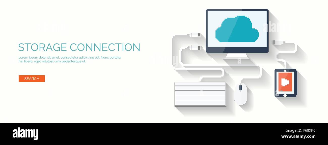 Vector illustration. Flat cloud computing background. Data storage ...