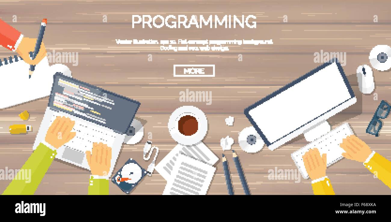 Vector illustration. Flat background. Coding, programming. SEO. Search ...