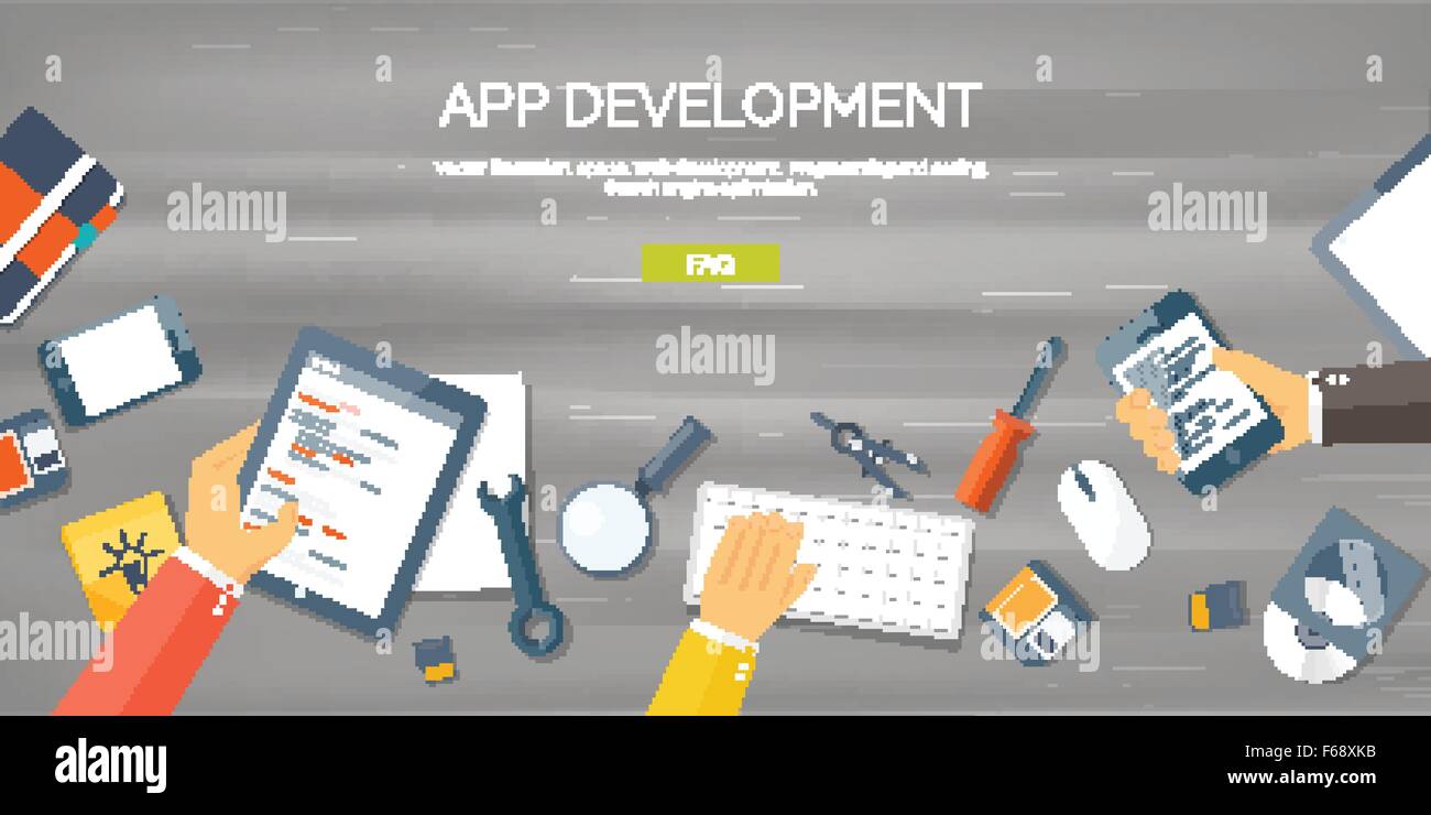 Vector illustration. Flat background. Coding, programming. SEO. Search engine optimization. App ...