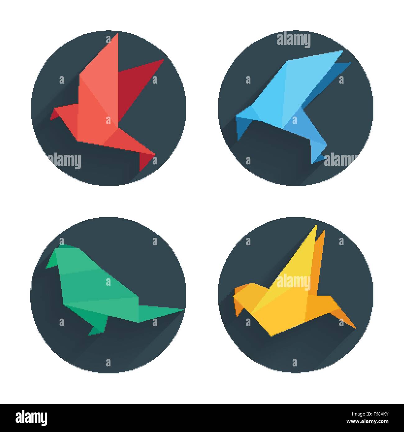 Origami flat paper bird on abstract round background with shadow Stock ...
