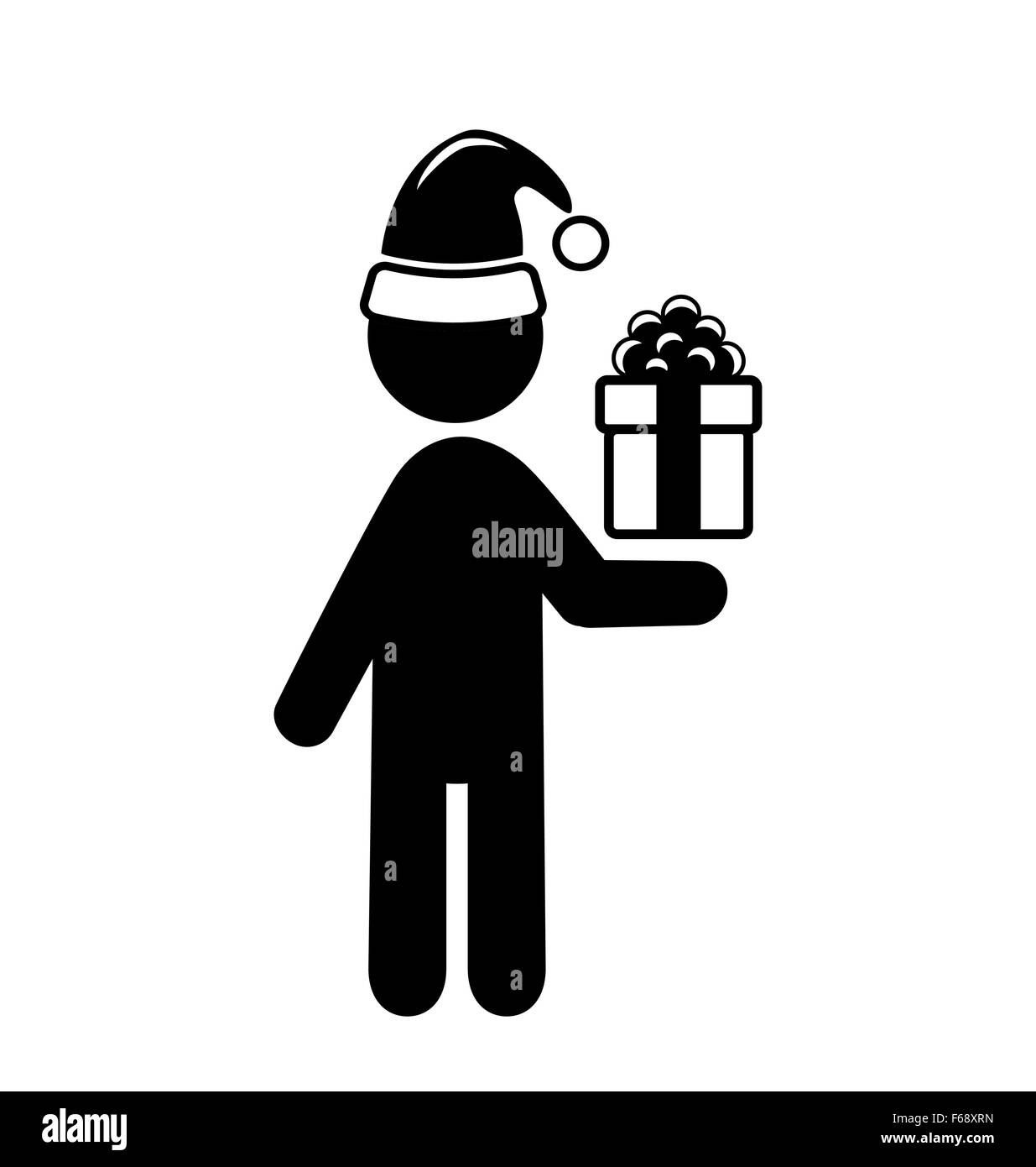 Christmas Shopping Man with Gift Box Flat Black Pictogram Icon I Stock ...