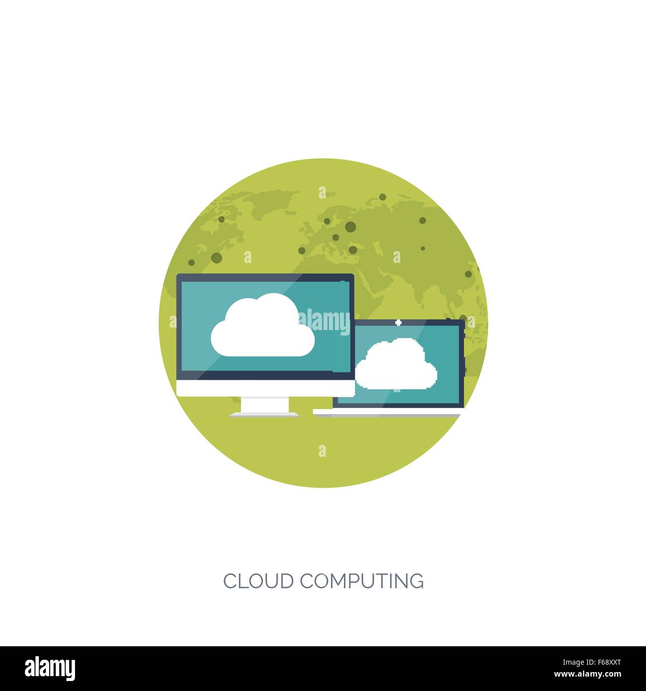 Vector illustration. Flat cloud computing background. Data storage network technology ...