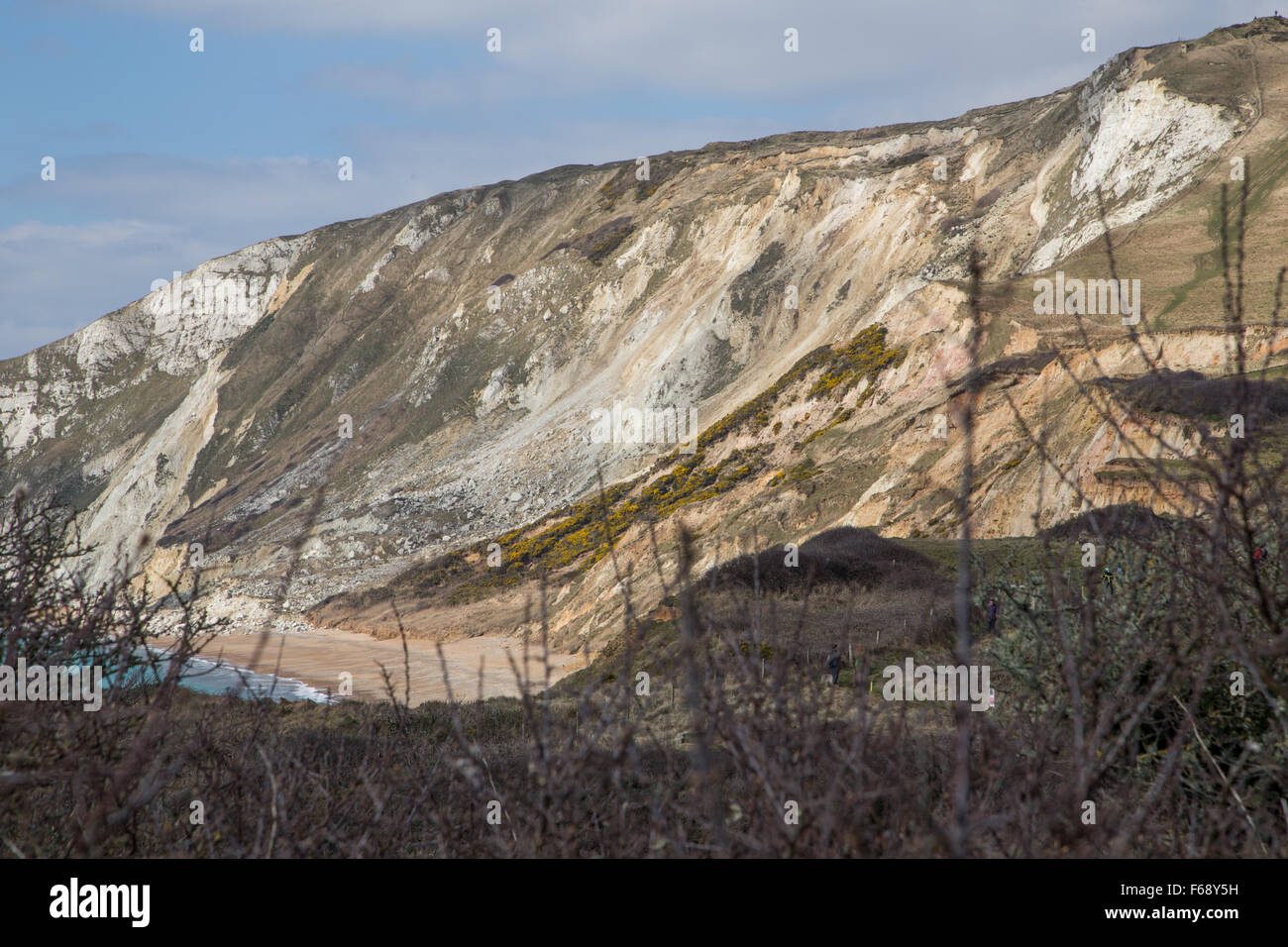 Worbarrow Bay on the Lulworth Ranges and close to the abandoned and ...
