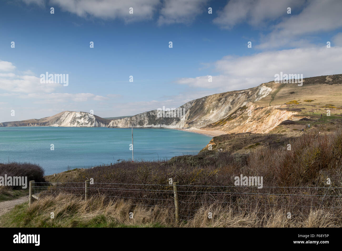 Worbarrow Bay on the Lulworth Ranges and close to the abandoned and ...